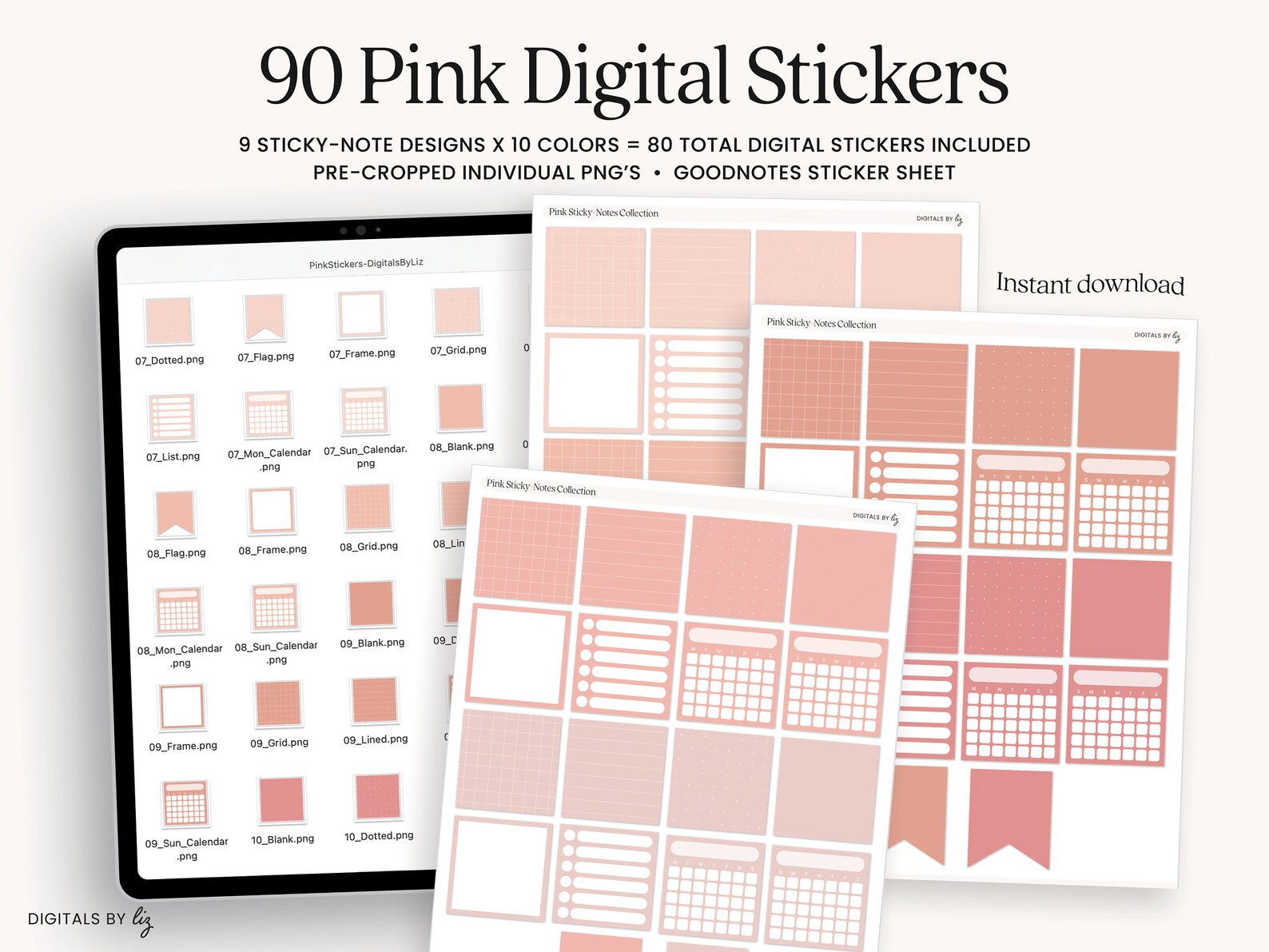 90 Pink Digital Stickers | Pre-cropped Png's & Goodnotes Sticker Sheet ...