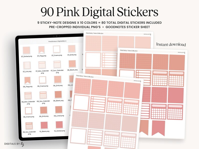 90 Pink Digital Stickers | Pre-cropped Png's & Goodnotes Sticker Sheet ...