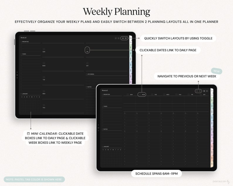 Undated Digital Planner Dark Mode, Goodnotes Planner, Notability ...
