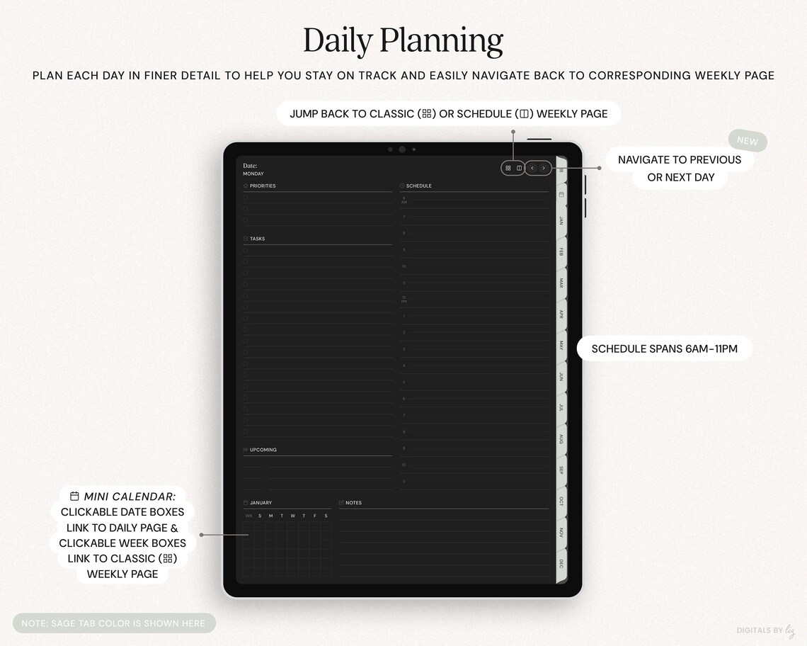 Undated Digital Planner Dark Mode, Goodnotes Planner, Notability ...
