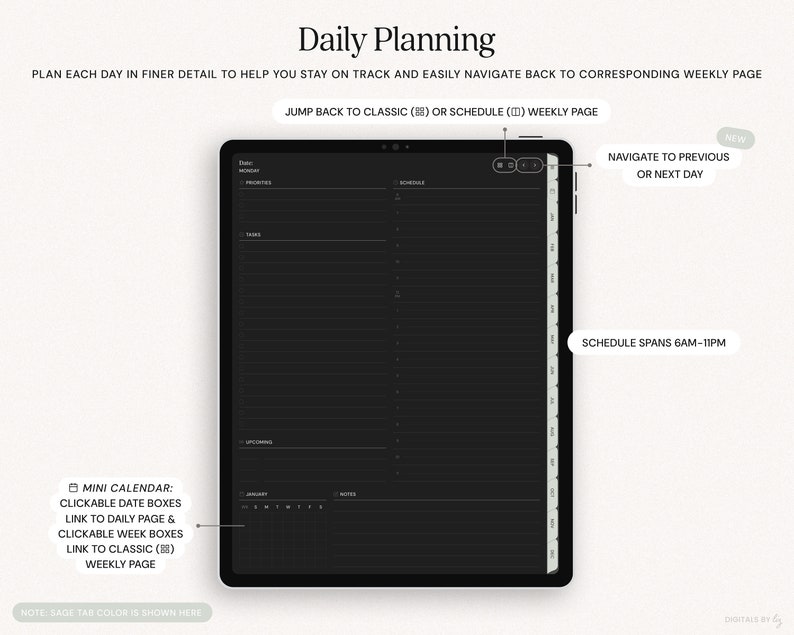 Undated Digital Planner Dark Mode, Goodnotes Planner, Notability ...