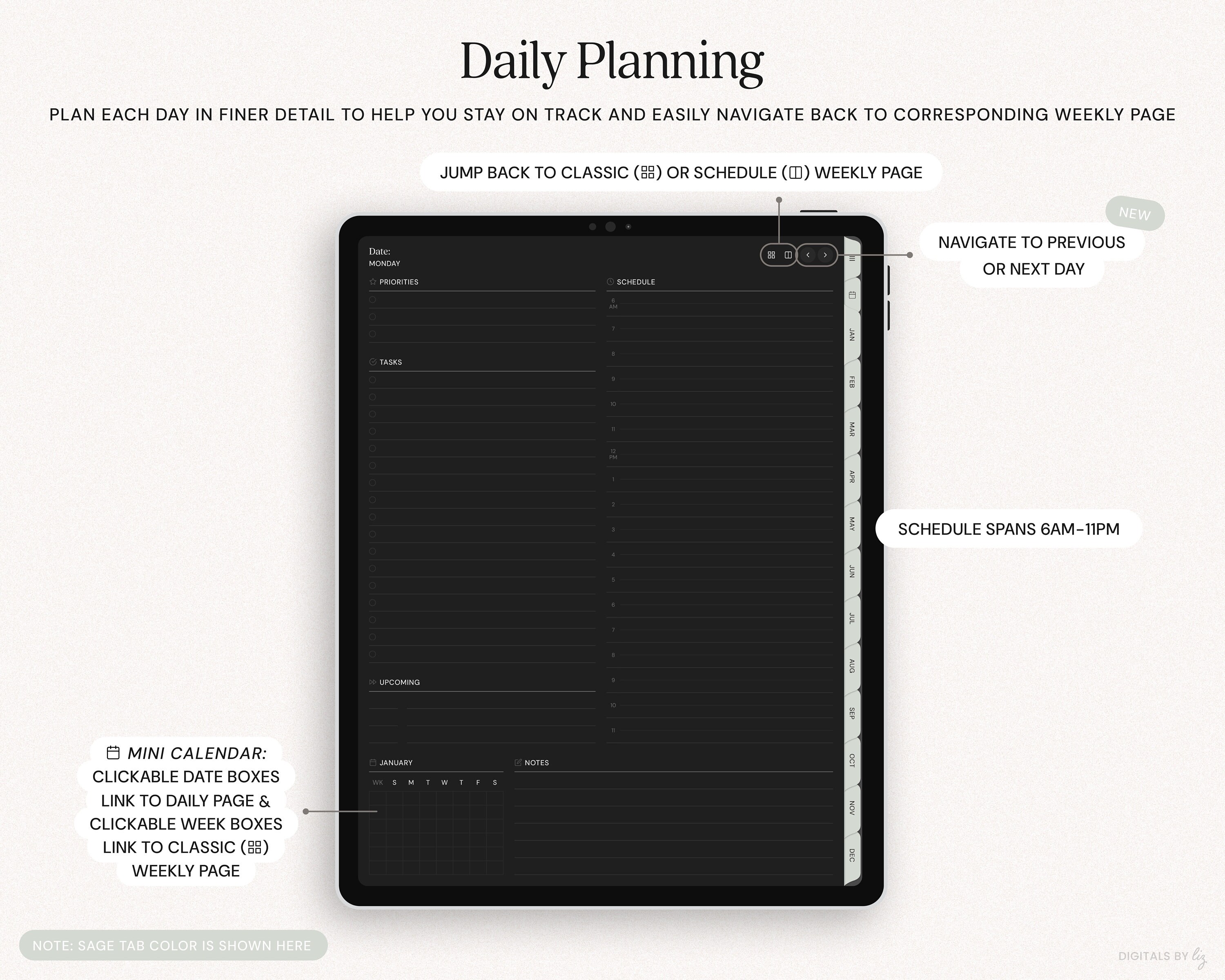 Undated Digital Planner Dark Mode, Goodnotes Planner, Notability ...