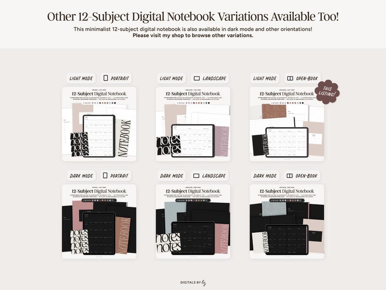 12 Subject Digital Notebook, Open-book | Minimalist Open Book Digital ...