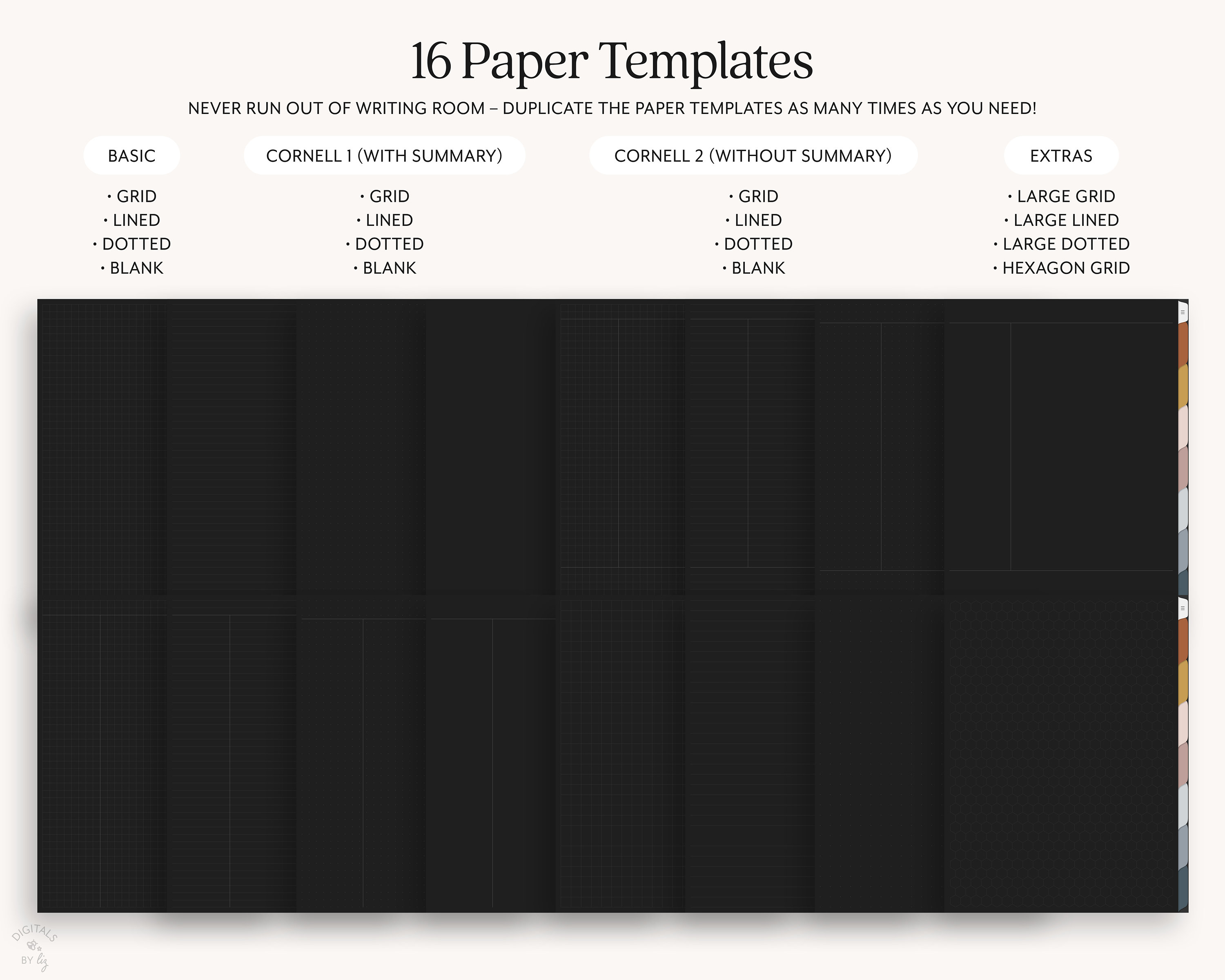 Dark Mode Digital Notebook 7 Hyperlinked Tabs, Minimalist Portrait ...