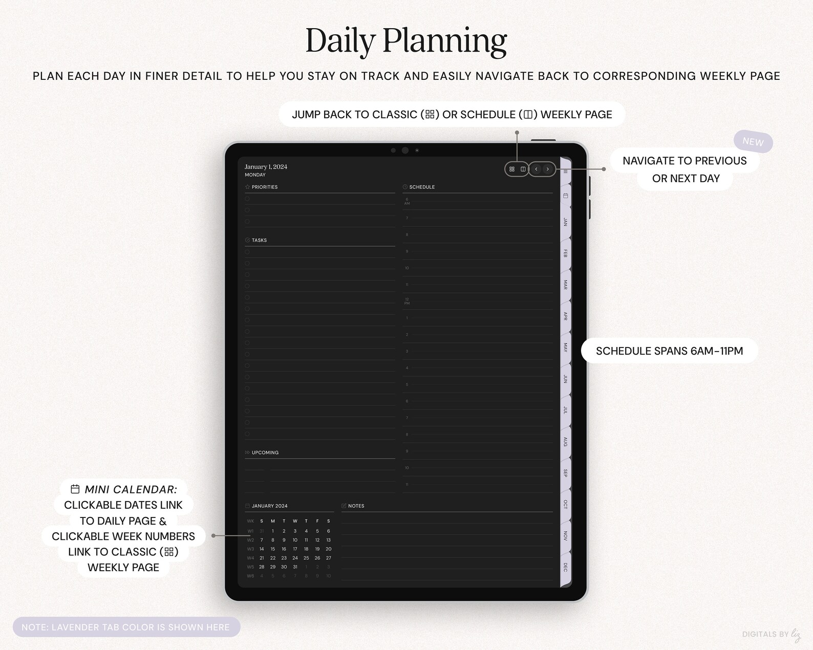 2024 Digital Planner Dark Mode, Goodnotes Planner, Notability Planner ...