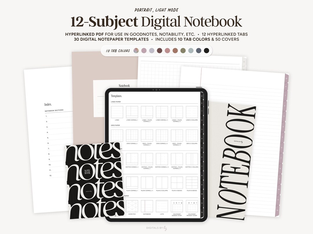 12 Subject Digital Notebook, Portrait | Minimalist Portrait Digital ...