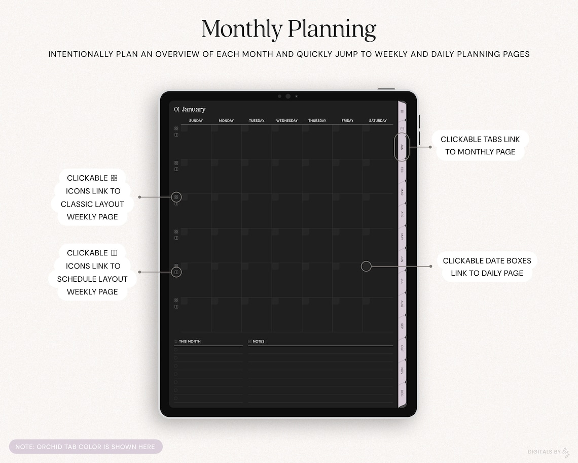 Undated Digital Planner Dark Mode, Goodnotes Planner, Notability ...