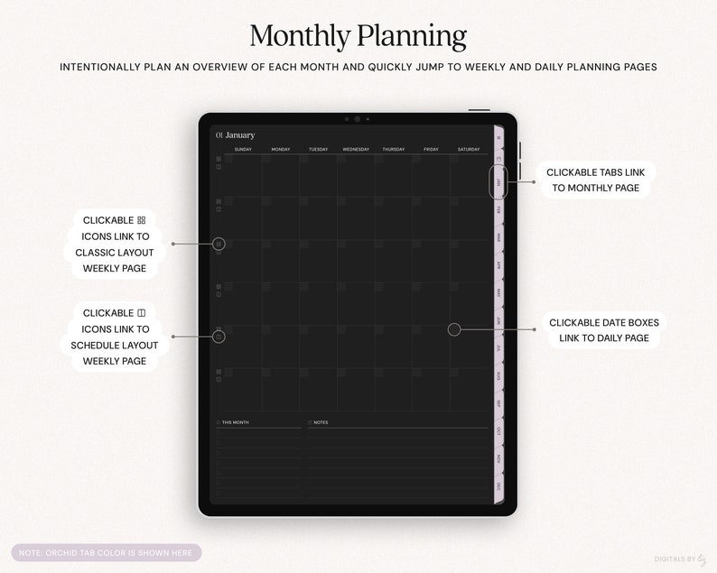Undated Digital Planner Dark Mode, Goodnotes Planner, Notability ...