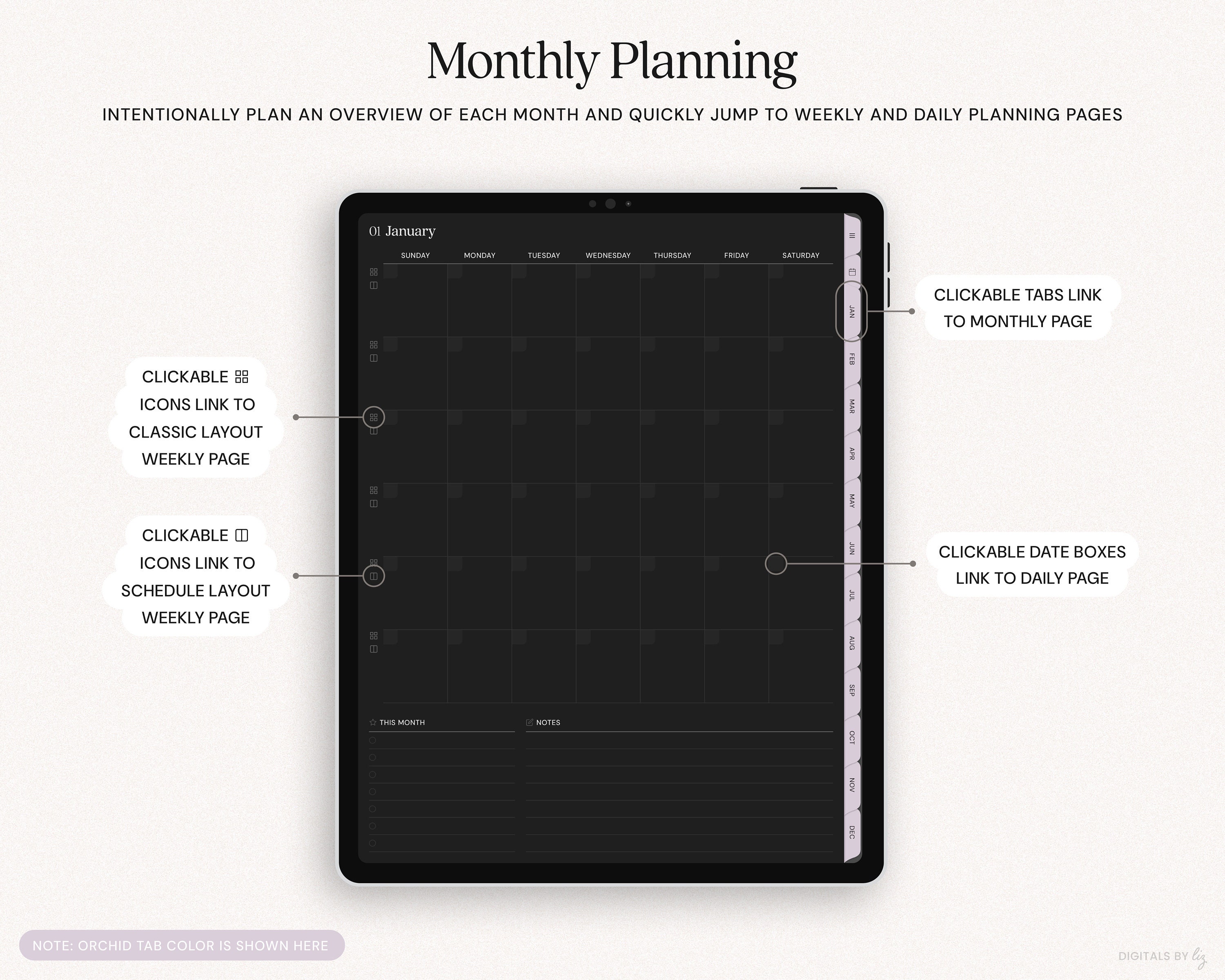 Undated Digital Planner Dark Mode, Goodnotes Planner, Notability ...