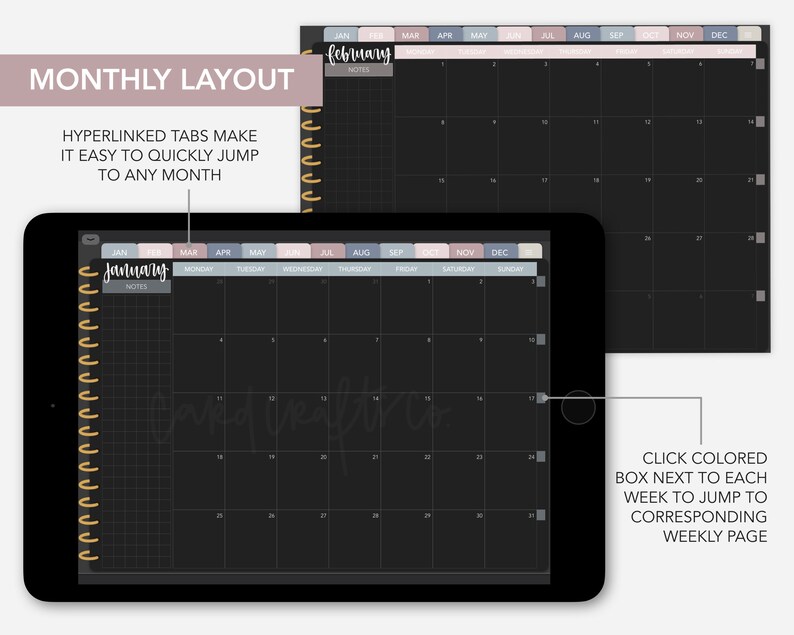 2021 Dark Mode Hyperlinked Digital Planner Monthly Weekly | Etsy