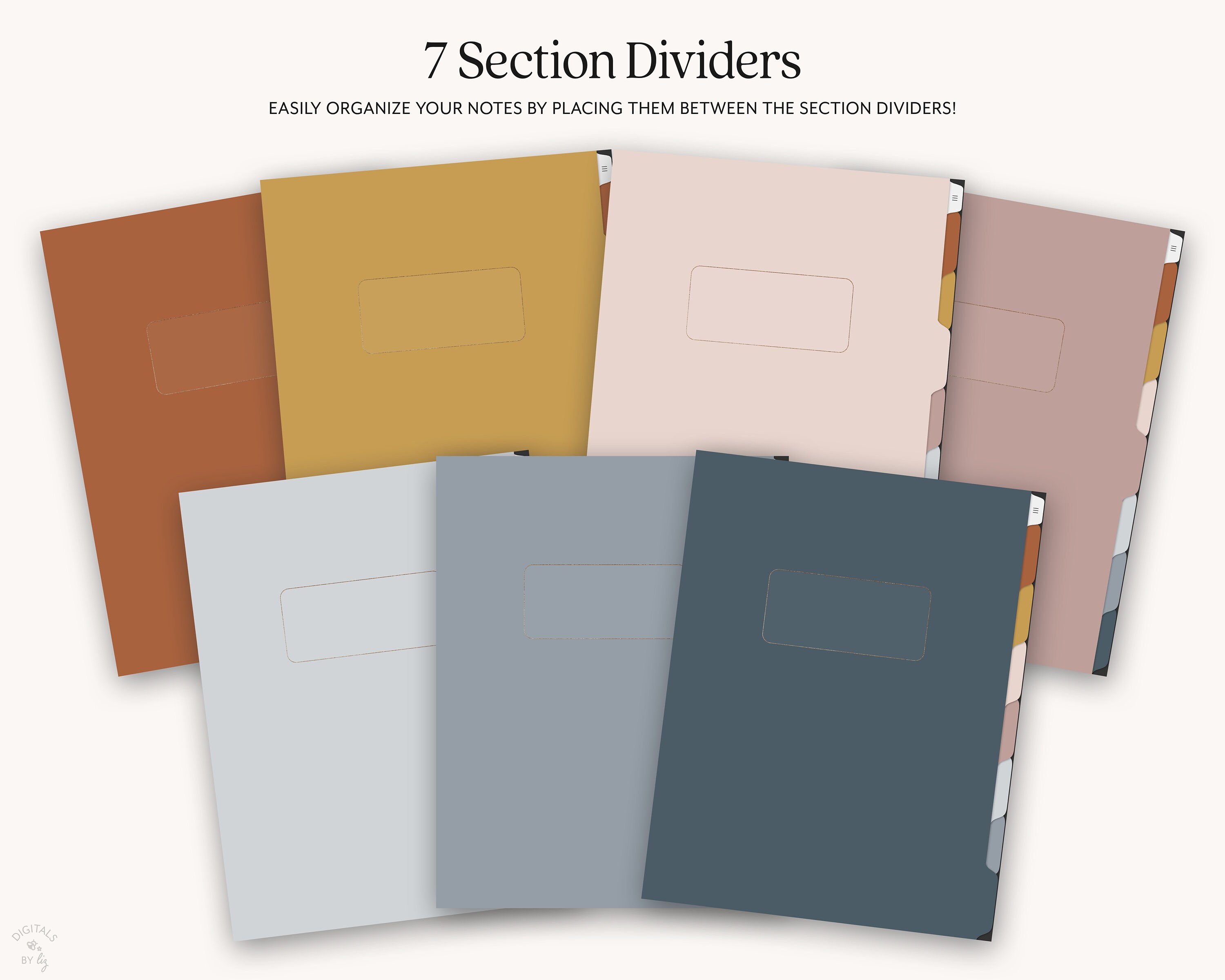 Dark Mode Digital Notebook 7 Hyperlinked Tabs, Minimalist Portrait ...