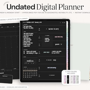 Undated Digital Planner Dark Mode, Goodnotes Planner, Notability ...
