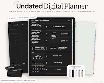 Undated Digital Planner Dark Mode, Goodnotes Planner, Notability ...