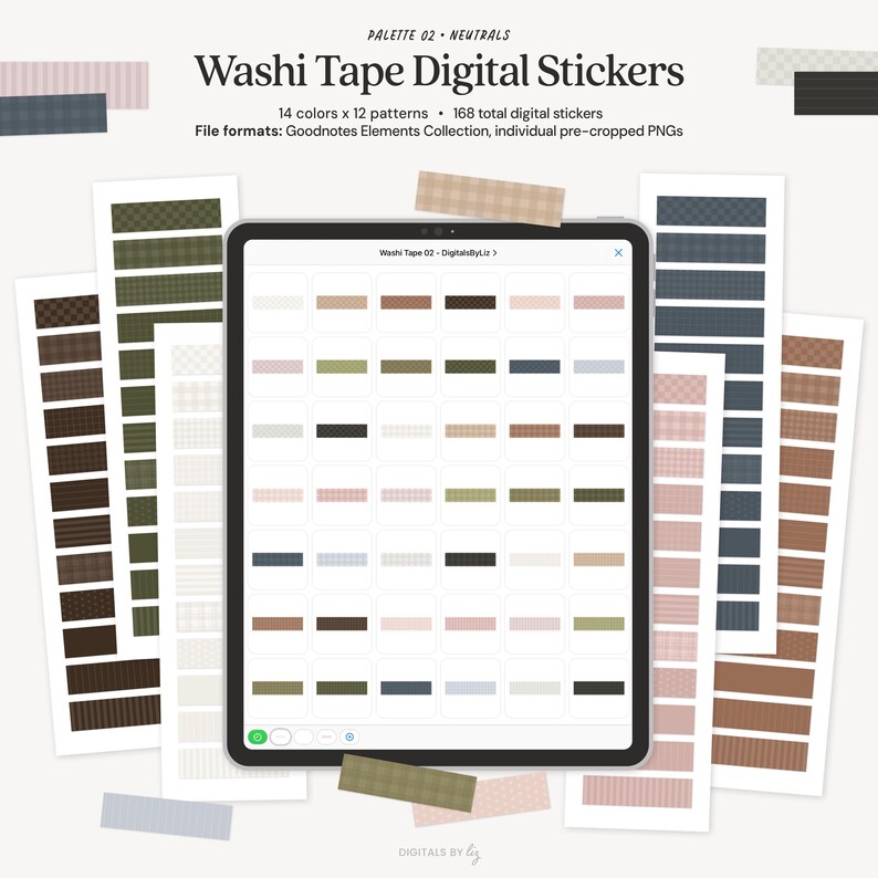 150+ Washi Tape Digital Stickers, Pre-cropped Pngs & Goodnotes Elements ...