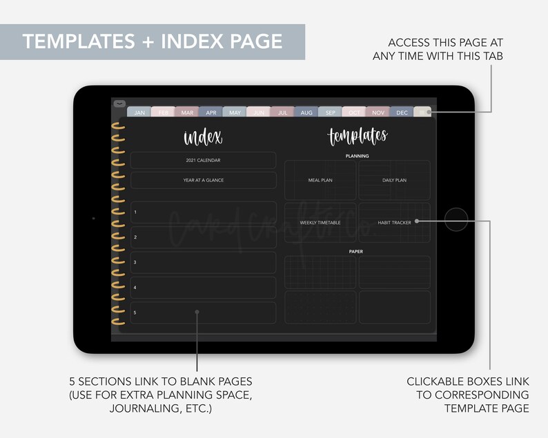2021 Dark Mode Hyperlinked Digital Planner Monthly Weekly | Etsy