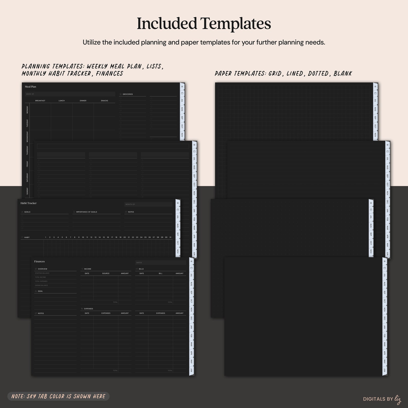 Dark Mode 2024 2025 Midyear Digital Planner, Landscape Hyperlinked iPad ...