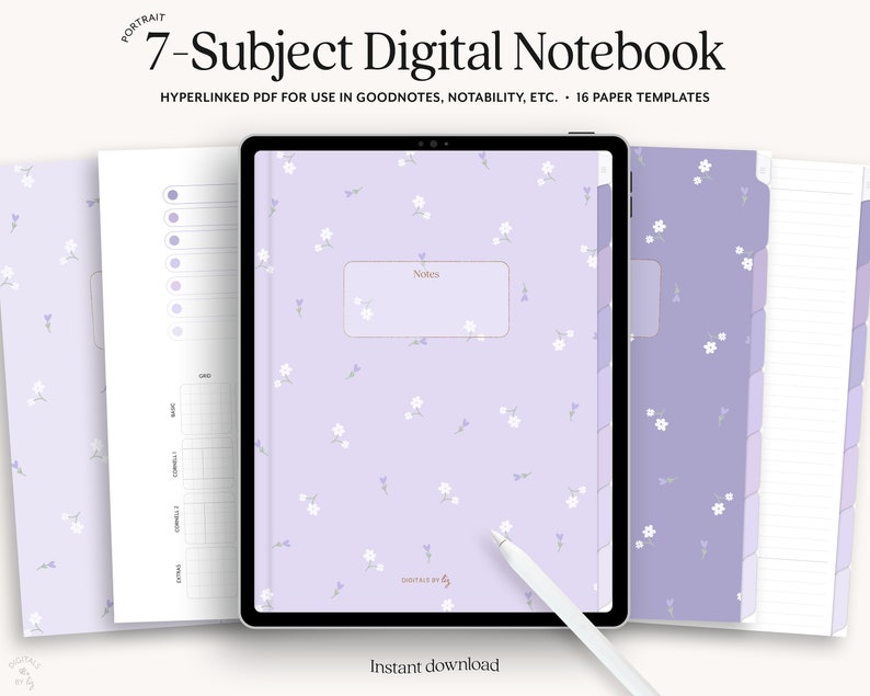 Digital Notebook 7 Hyperlinked Tabs Portrait Digital Journal - Etsy