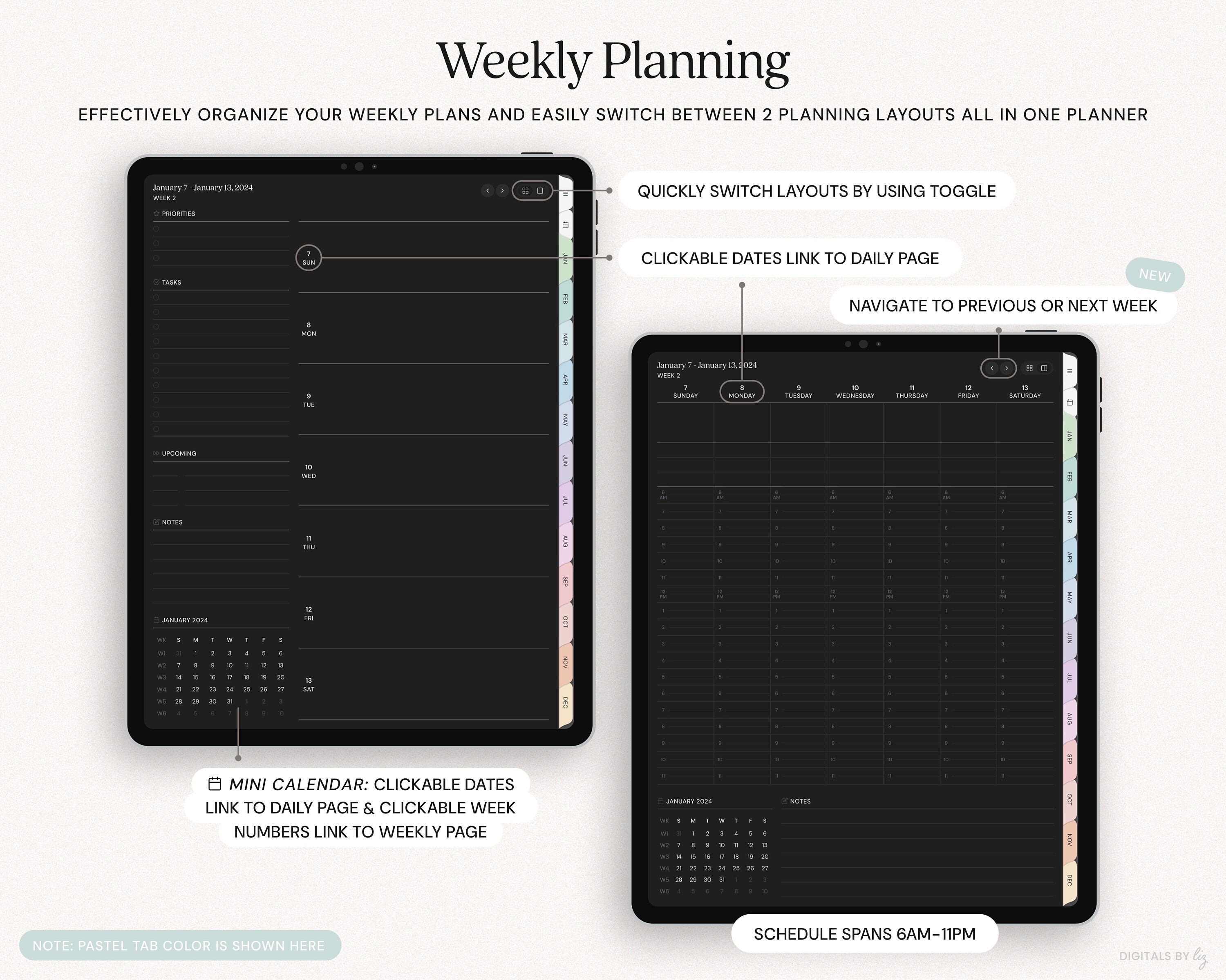 2024 Digital Planner Dark Mode, Goodnotes Planner, Notability Planner ...