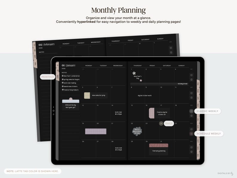 Dark Mode 2026 Digital Planner, Open-book | Hyperlinked iPad Planner ...