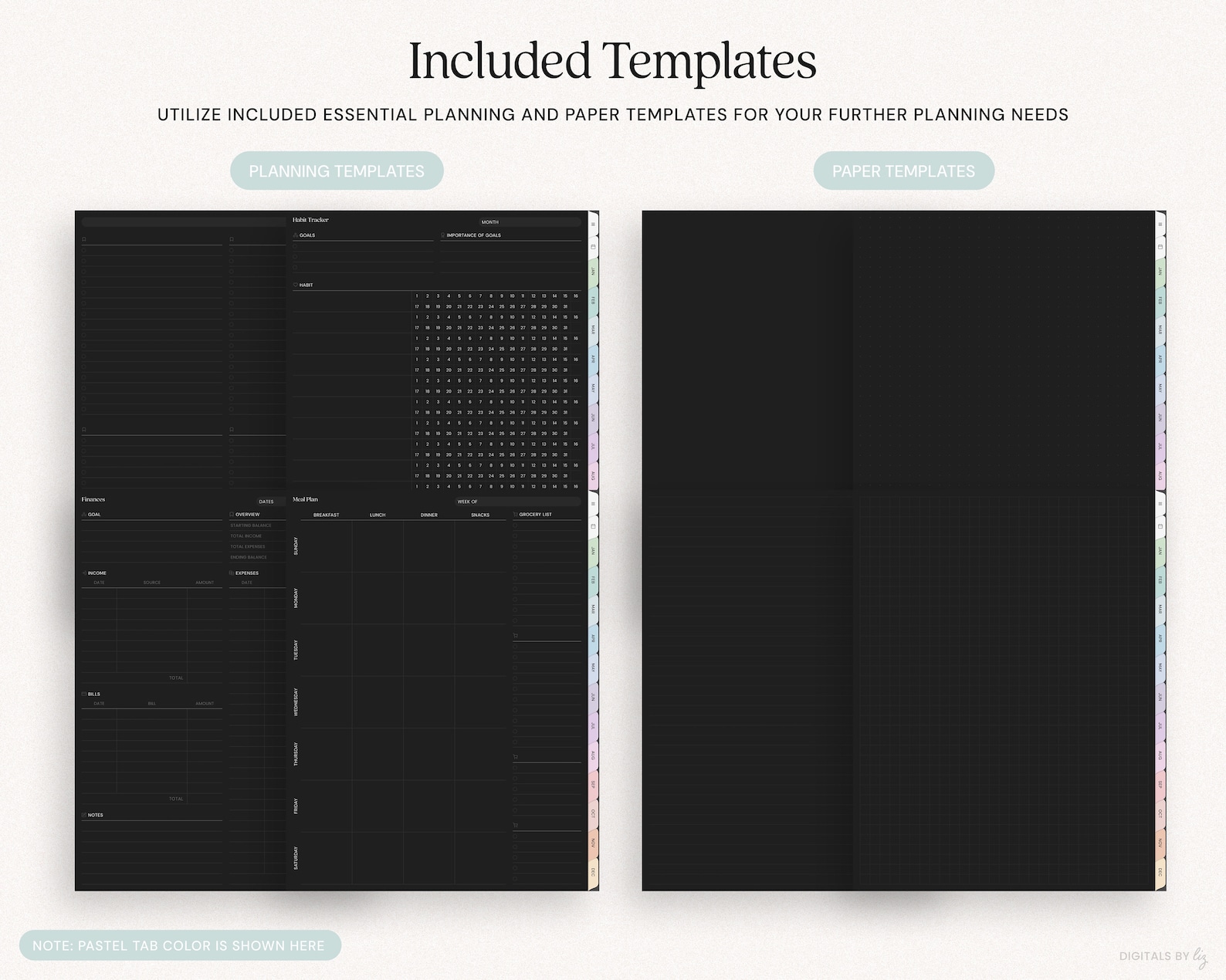 Undated Digital Planner Dark Mode, Goodnotes Planner, Notability ...