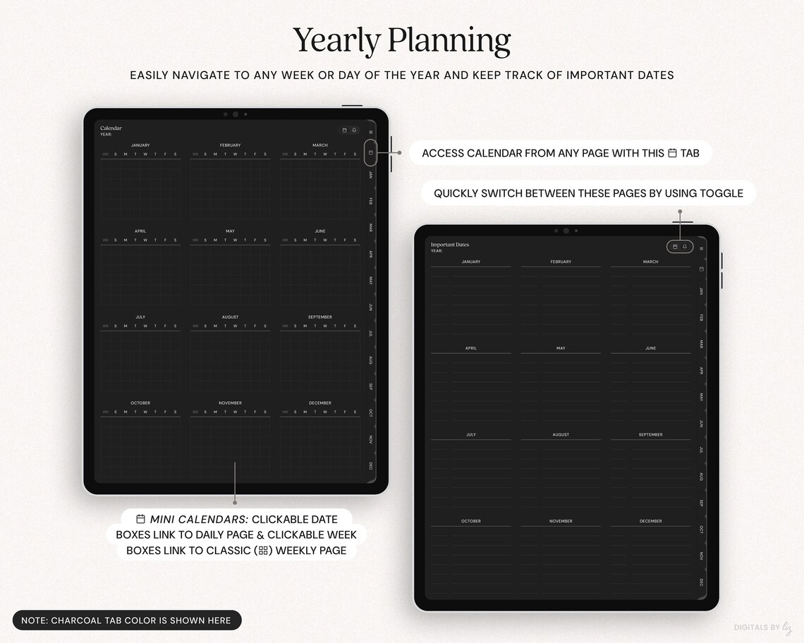 Undated Digital Planner Dark Mode, Goodnotes Planner, Notability ...