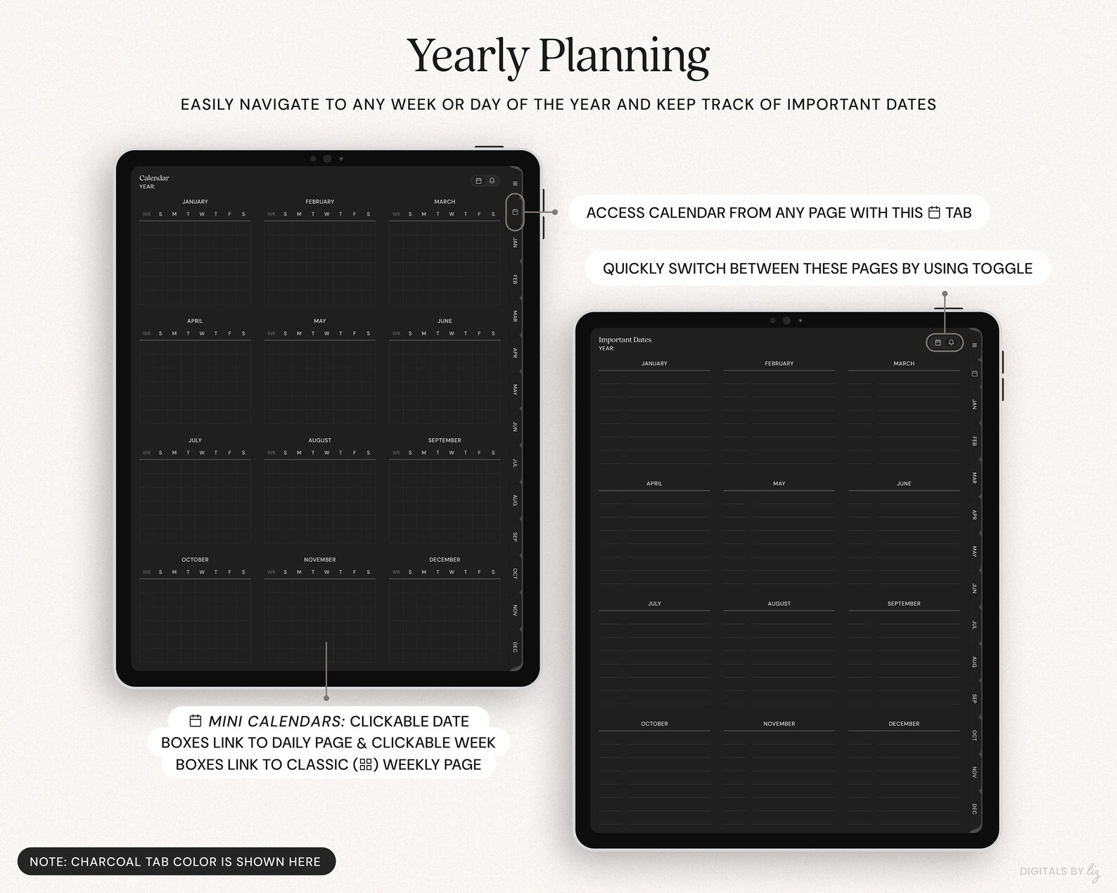 Undated Digital Planner Dark Mode, Goodnotes Planner, Notability ...