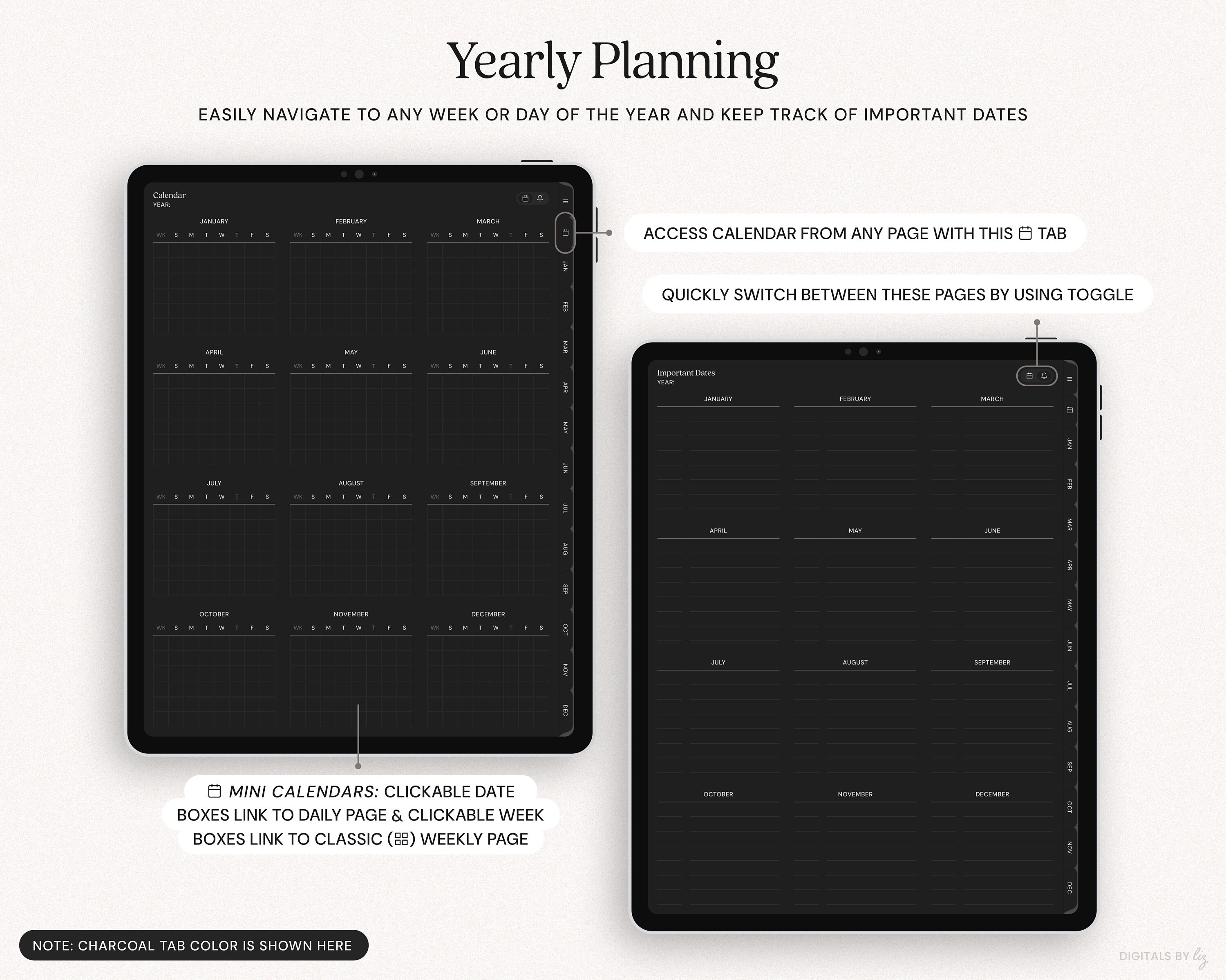 Undated Digital Planner Dark Mode, Goodnotes Planner, Notability ...