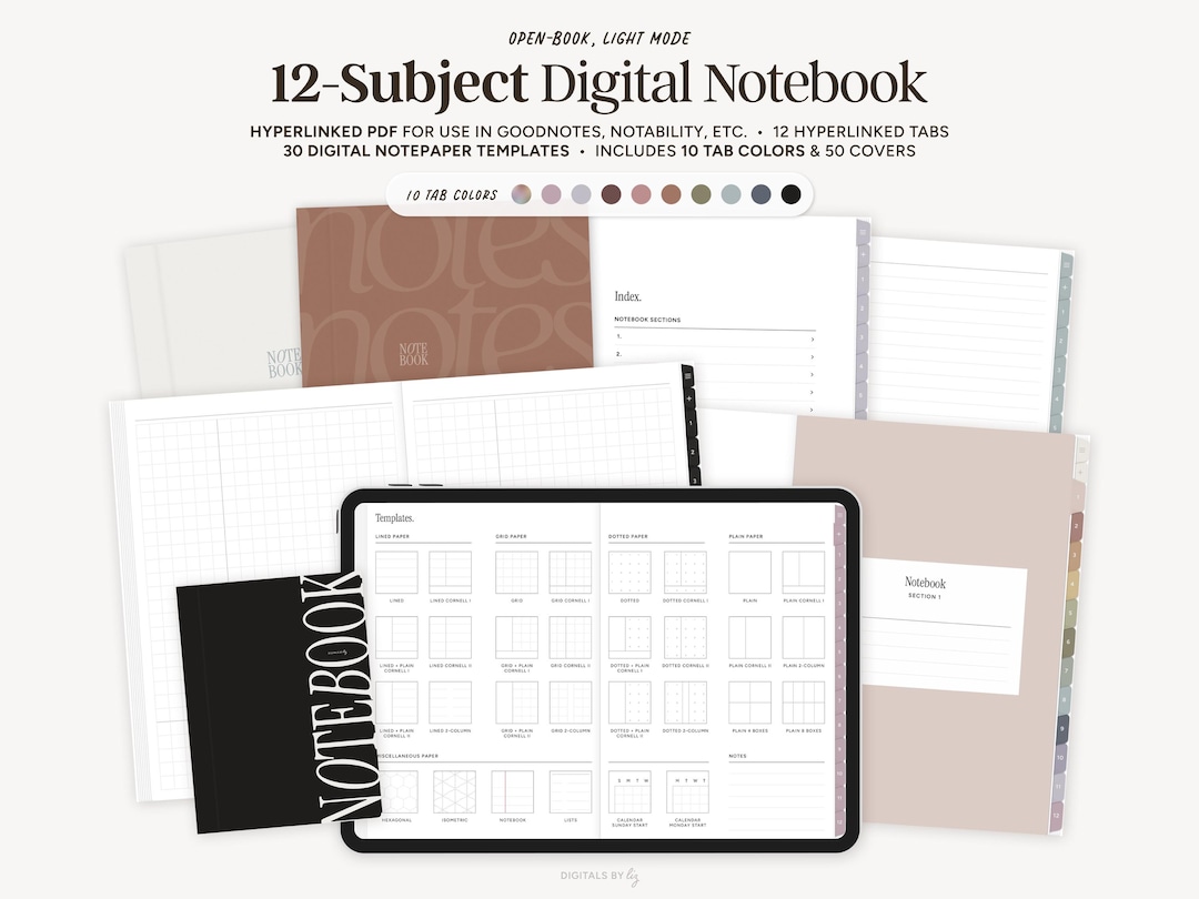 12 Subject Digital Notebook, Open-book | Minimalist Open Book Digital ...