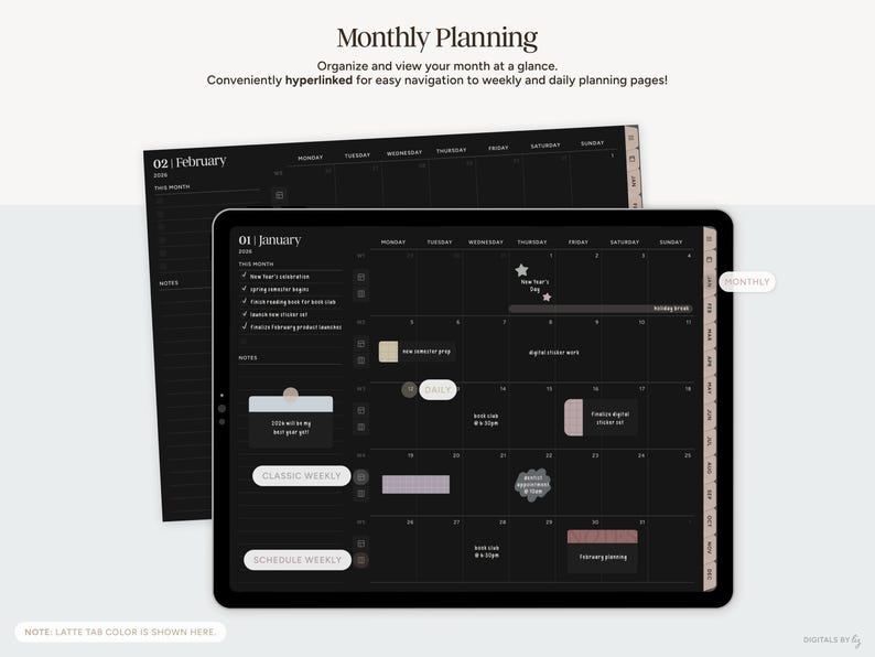 Dark Mode 2026 Digital Planner, Landscape | Hyperlinked iPad Planner ...