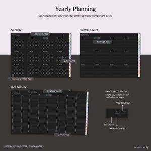 Dark Mode 2024 2025 Midyear Digital Planner, Landscape Hyperlinked iPad ...