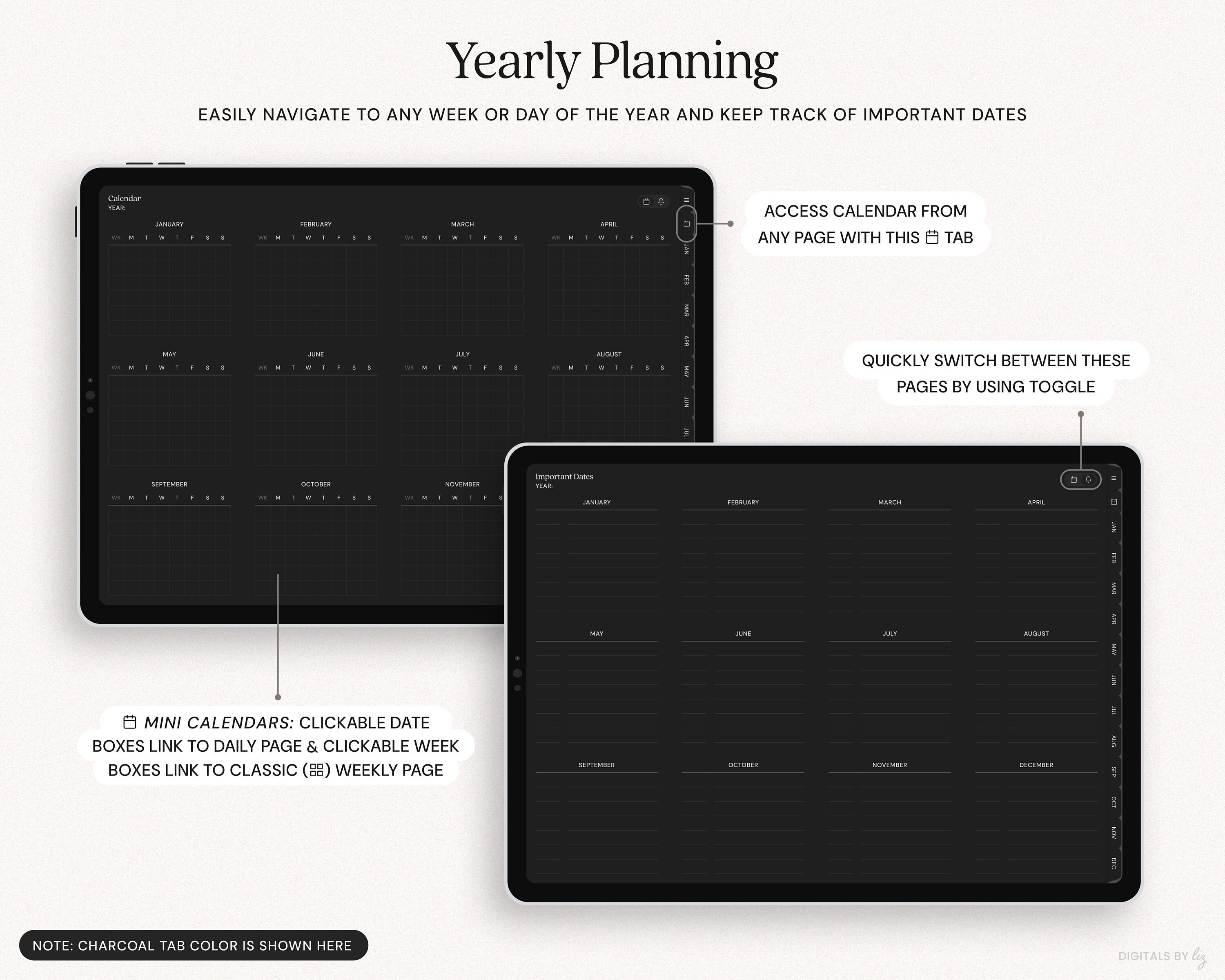 Undated Digital Planner Dark Mode, Goodnotes Planner, Notability ...