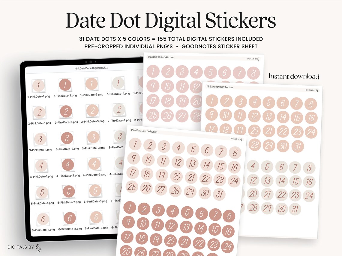 Pink Date Dot Digital Stickers Pre-cropped Individual - Etsy