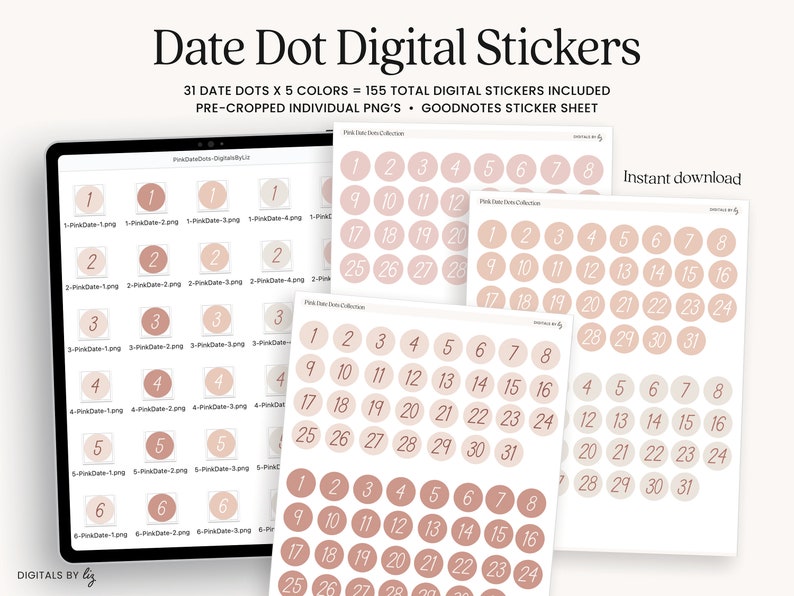 Pink Date Dot Digital Stickers Pre-cropped Individual - Etsy