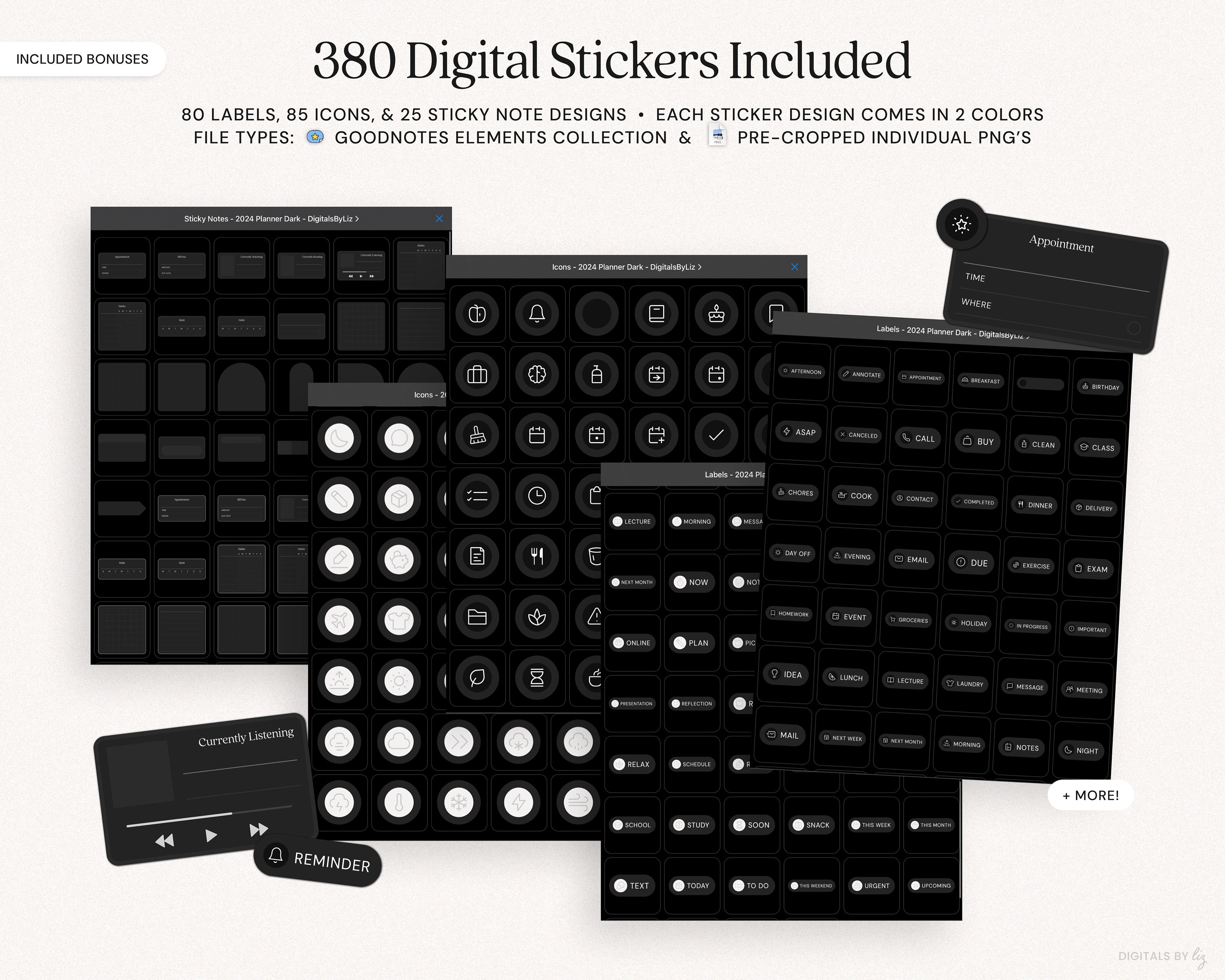 Undated Digital Planner Dark Mode, Goodnotes Planner, Notability ...