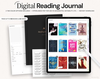 Digital Reading Journal, iPad Reading Planner, Reading Tracker, Landscape Minimalist Hyperlinked ...