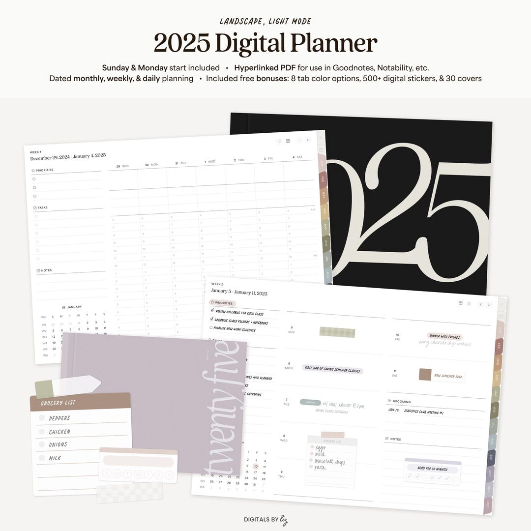 2025 Digital Planner, Landscape Hyperlinked iPad Planner, Goodnotes ...