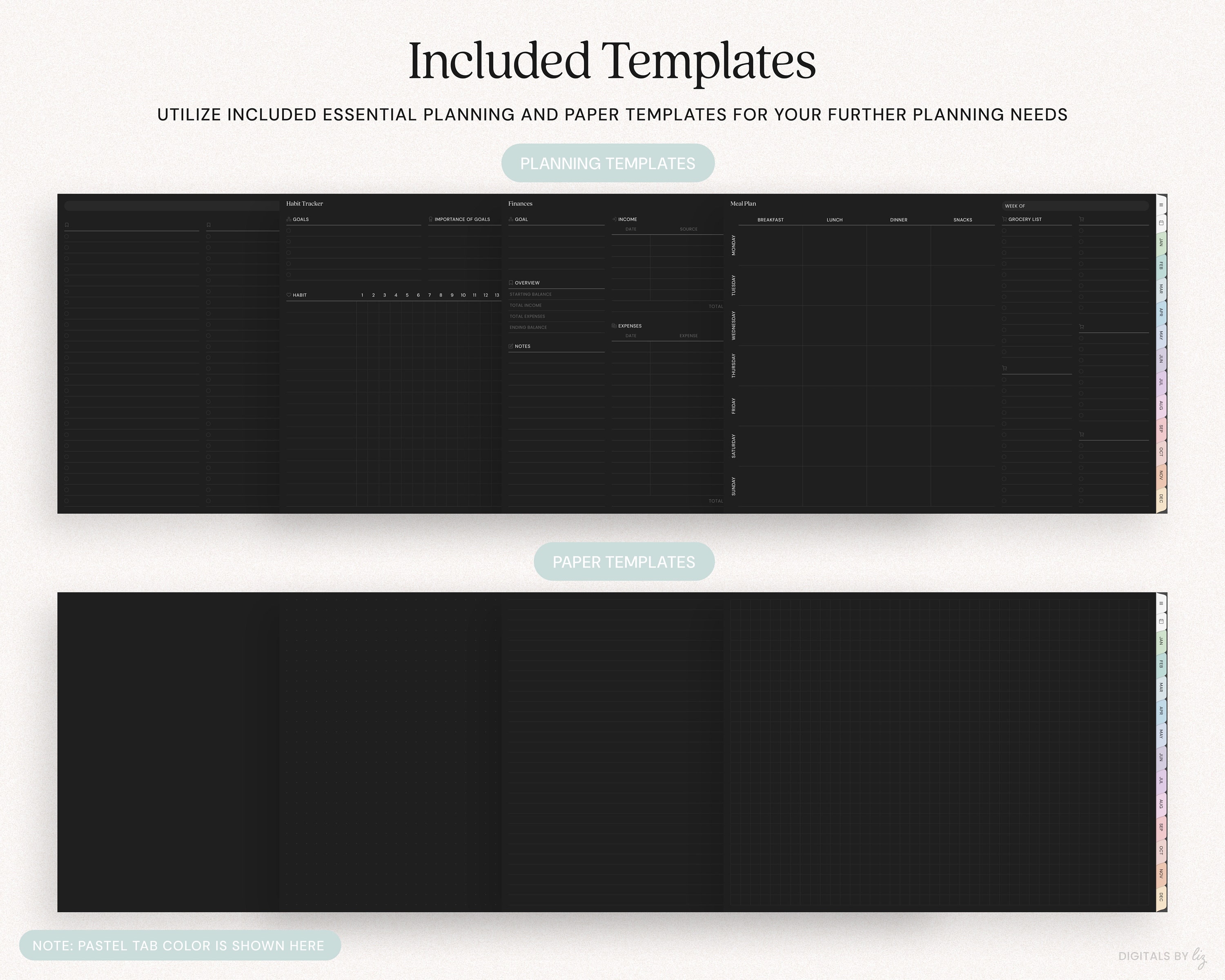 Undated Digital Planner Dark Mode, Goodnotes Planner, Notability ...