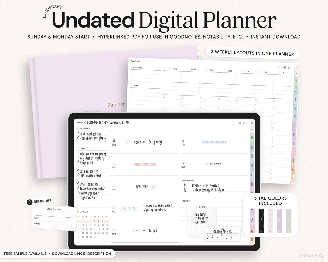 Undated Digital Planner, Goodnotes Planner, Notability Planner ...