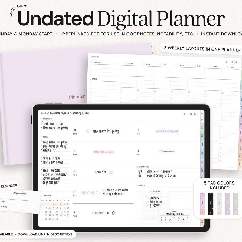 Undated Digital Planner - Etsy