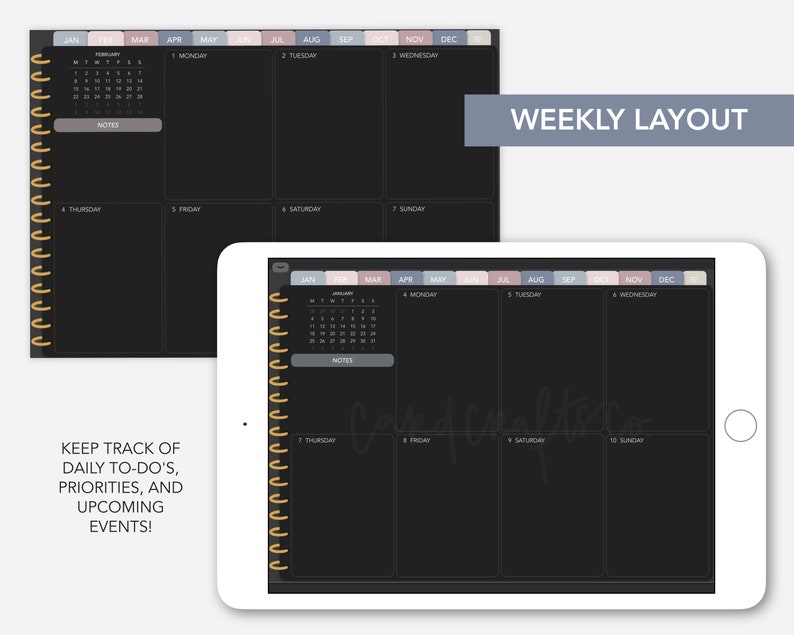 2021 Dark Mode Hyperlinked Digital Planner Monthly Weekly | Etsy