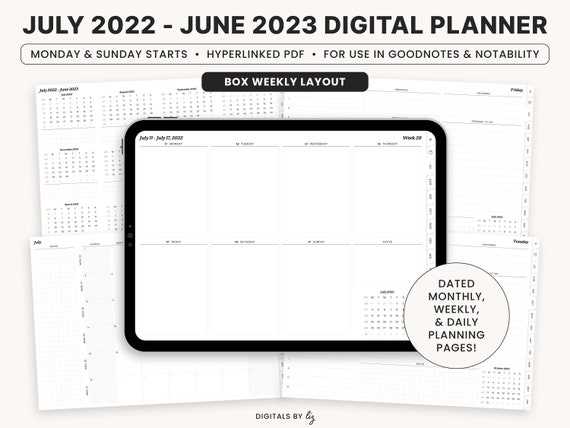 July 2022 June 2023 Hyperlinked Landscape Digital Planner - Etsy