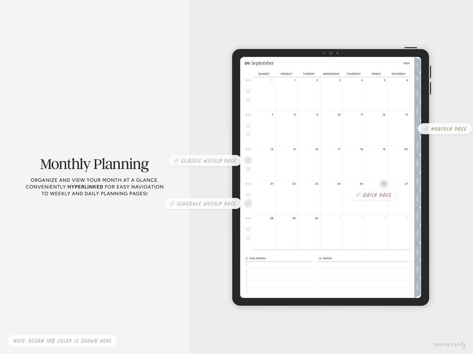 2025-2026 Midyear Digital Planner, Portrait Hyperlinked iPad Planner ...