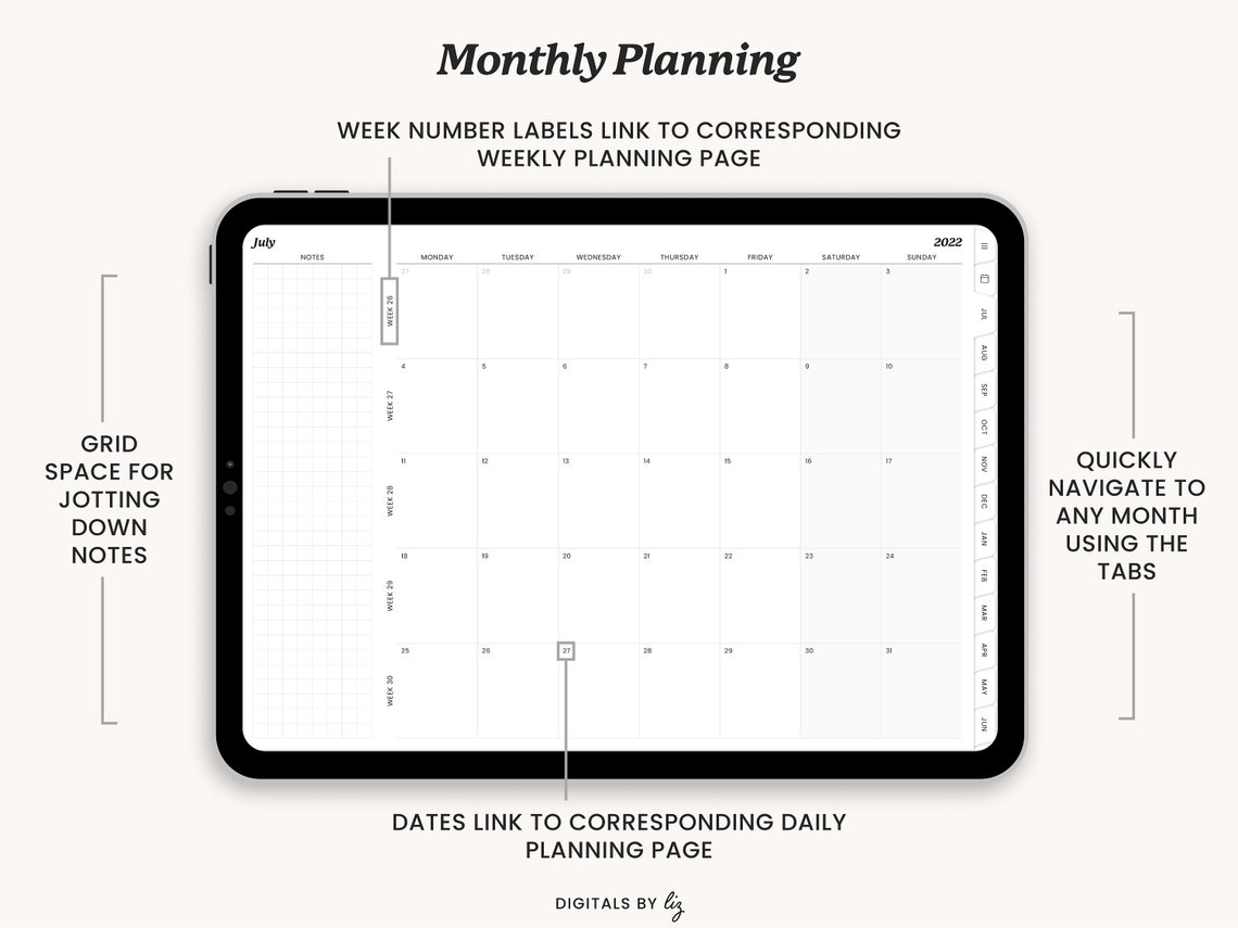 July 2022 June 2023 Hyperlinked Landscape Digital Planner - Etsy