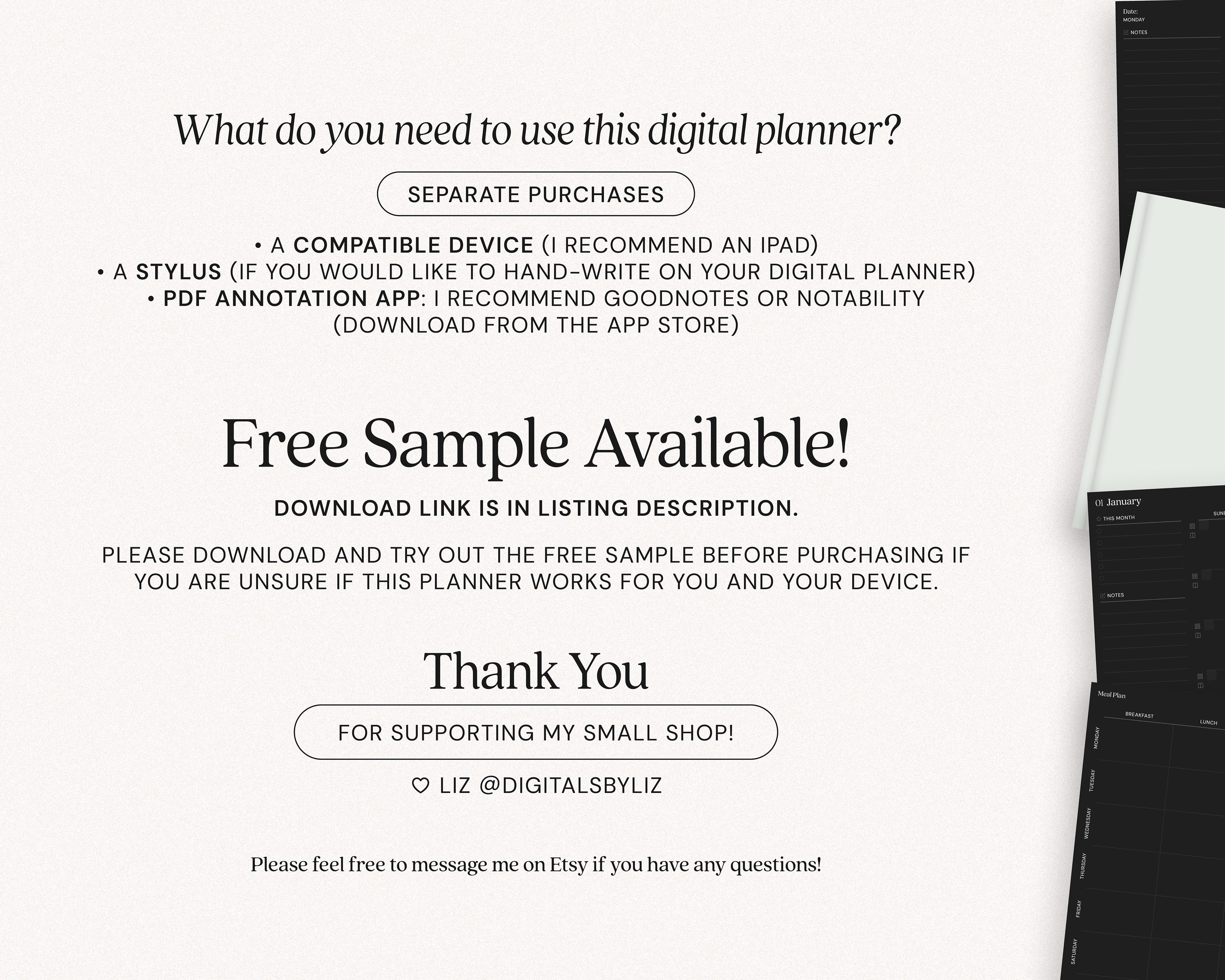 Undated Digital Planner Dark Mode, Goodnotes Planner, Notability ...