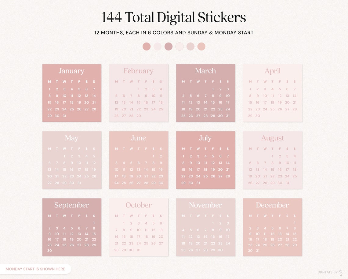 2024 Mini Calendar Digital Stickers, Pre-cropped Pngs & Goodnotes ...