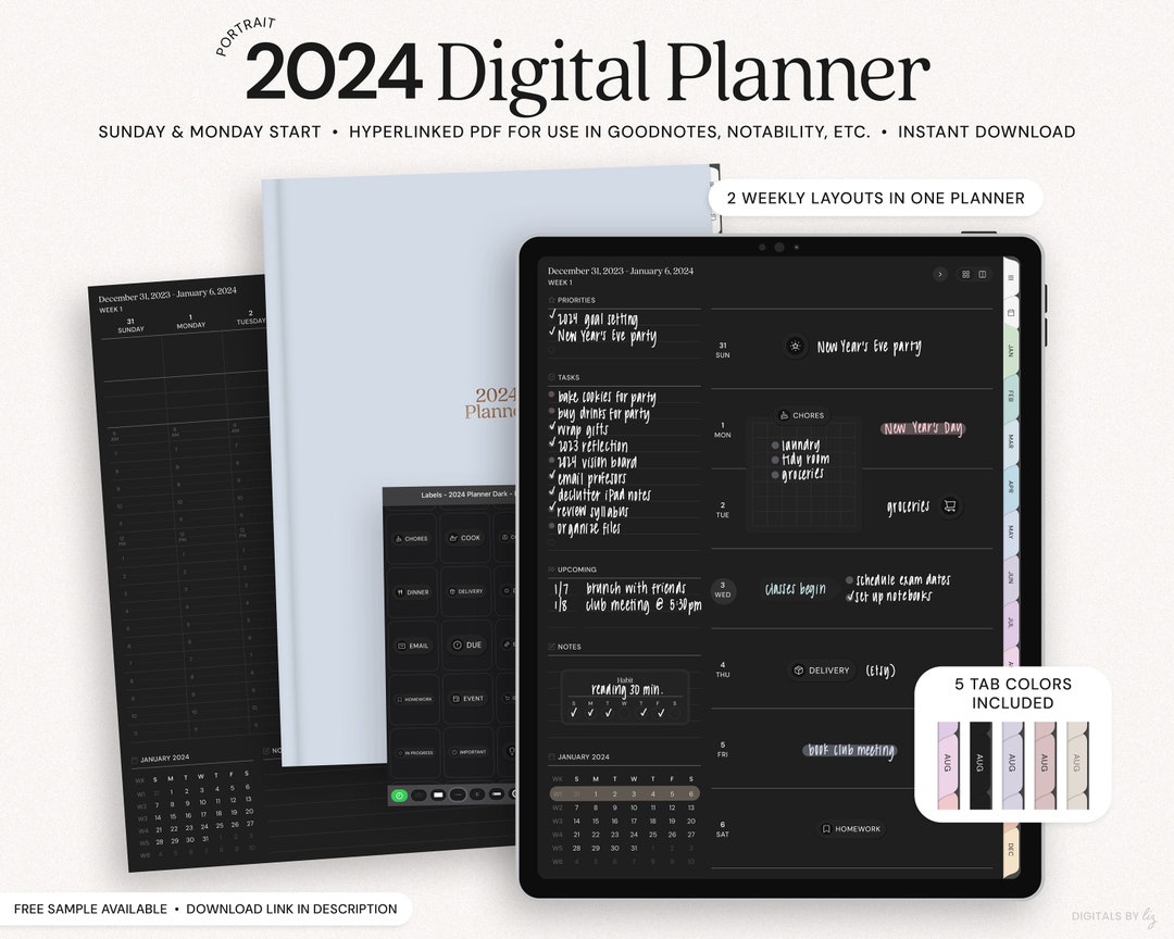 2024 Digital Planner Dark Mode, Goodnotes Planner, Notability Planner ...