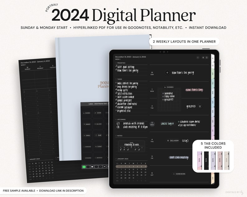 2024 Digital Planner Dark Mode, Goodnotes Planner, Notability Planner ...