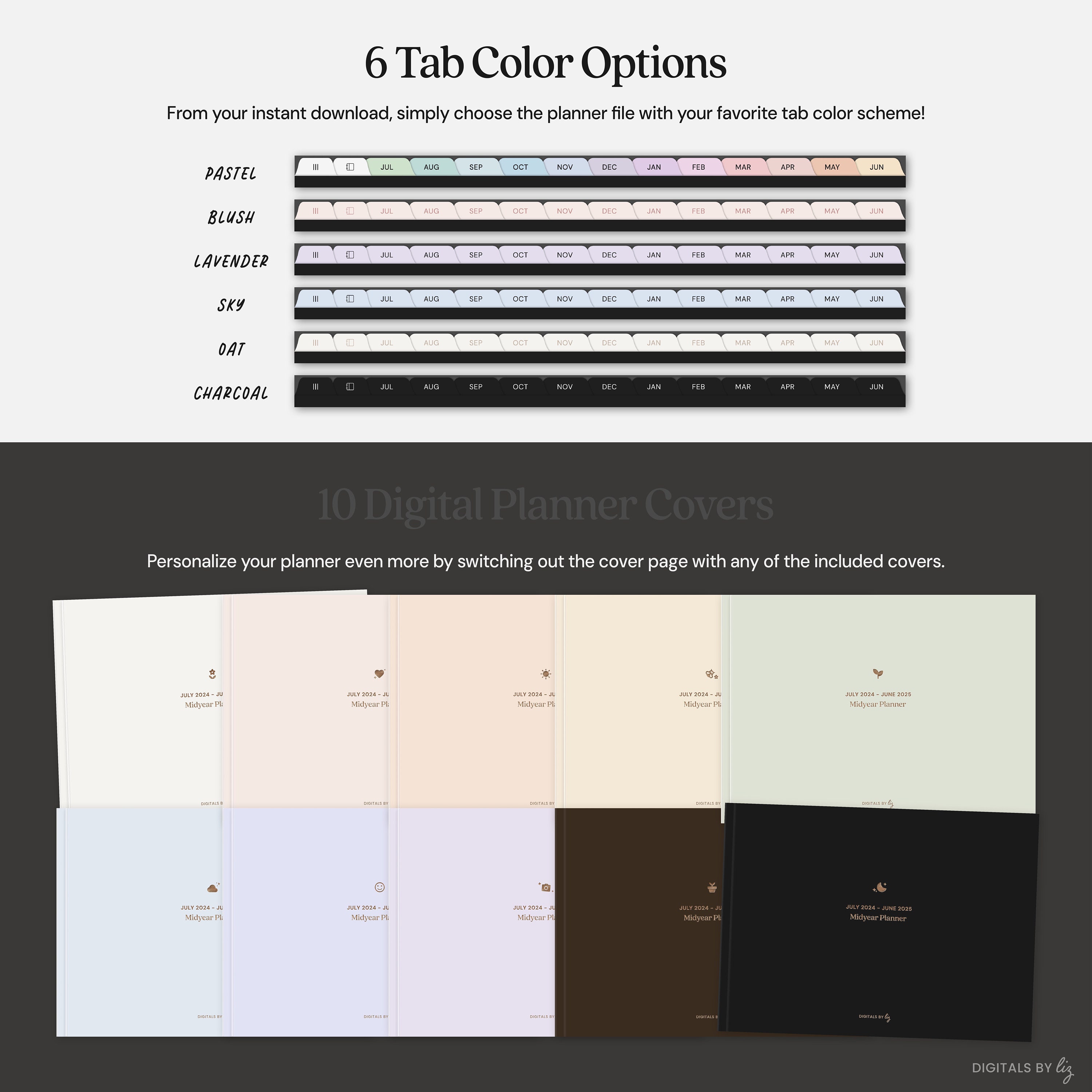 Dark Mode 2024 2025 Midyear Digital Planner, Landscape Hyperlinked iPad ...