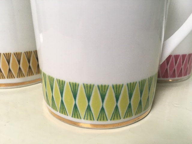 Retro, jaren '60 Elizabethaanse 'Calypso cups x3 Mid Century fijne bone ...