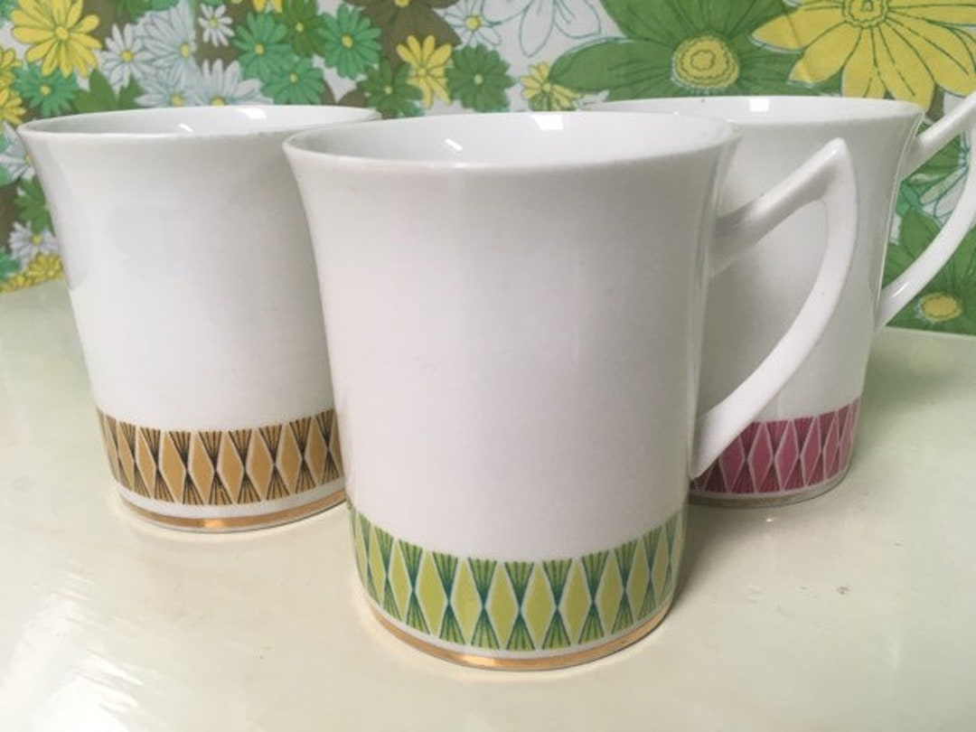 Retro, jaren '60 Elizabethaanse 'Calypso cups x3 Mid Century fijne bone ...